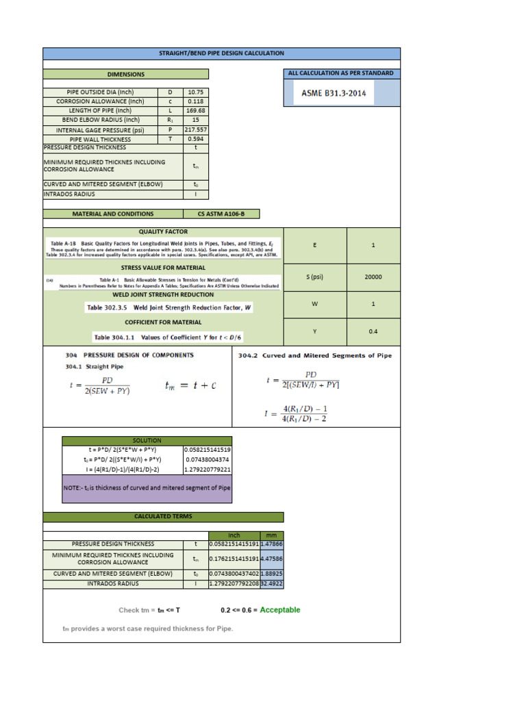 Pipe Design Calculations Asme B31 3 | PDF | Pipe (Fluid Conveyance) | Physical Sciences