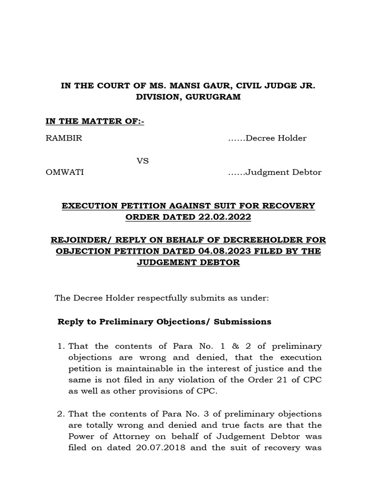 Rejoinder of Rambir | PDF | Judgment (Law) | Affidavit