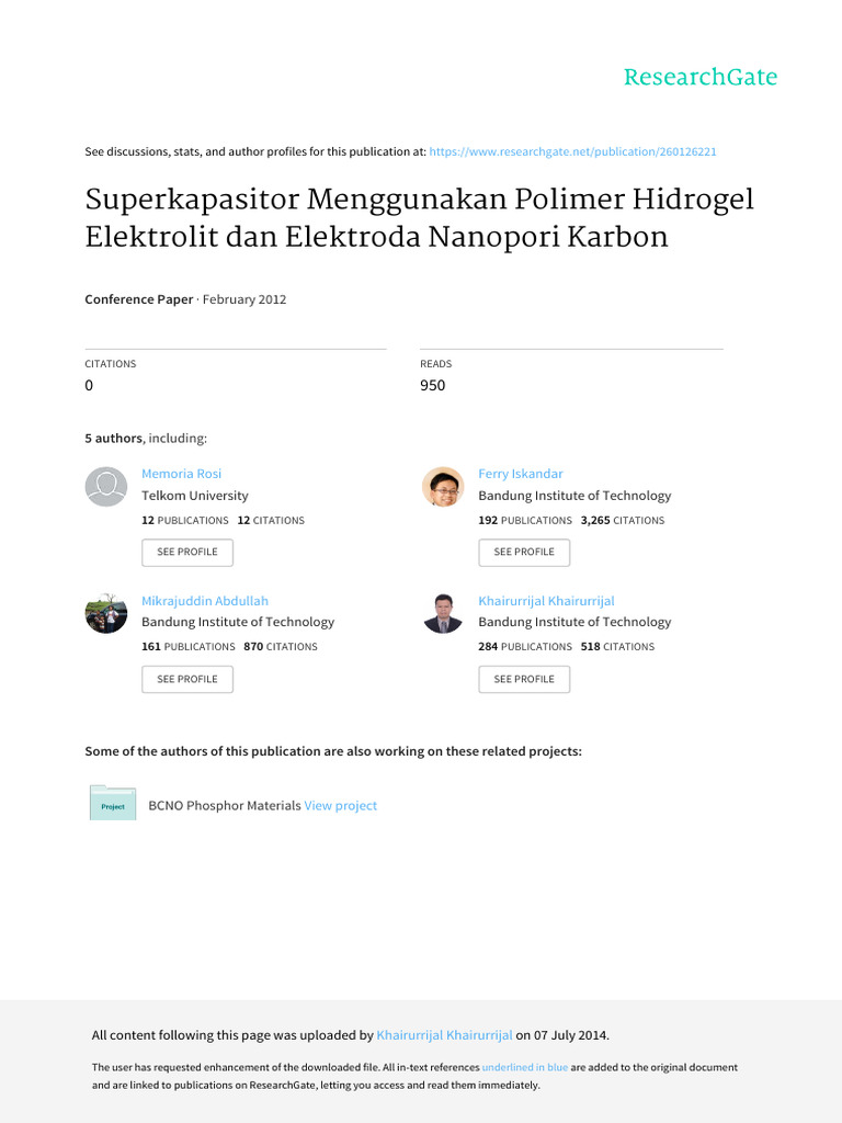 Superkapasitor Menggunakan Polimer Hidrogel Elektrolit Dan Elektroda