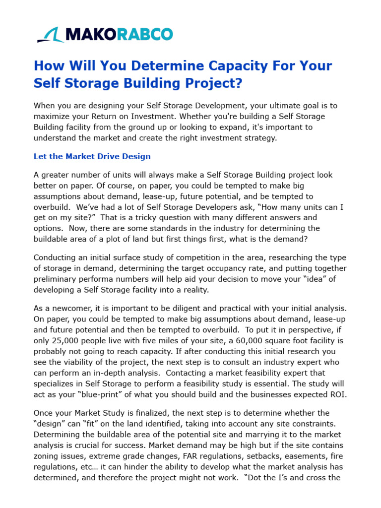Determining Capacity For Your Self Storage Building Project | PDF ...