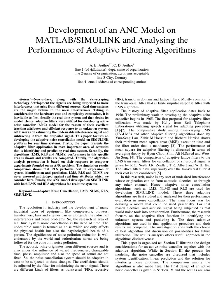 Version 2 - Development of An ANC Model and Analysing The Performance ...
