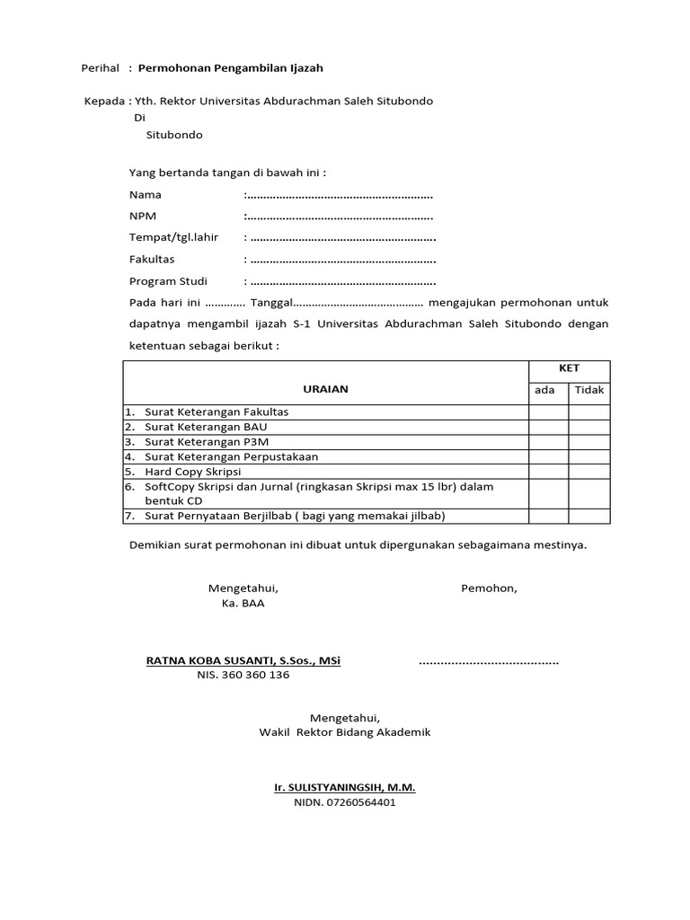 Form Pengambilan Ijazah Dan Persyaratan Baru | PDF