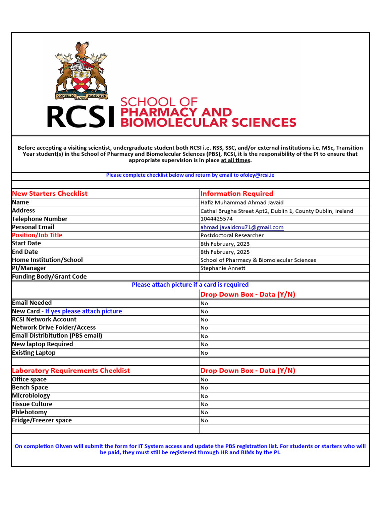 PBS Checklist For New Starters 2023 | PDF | Computing