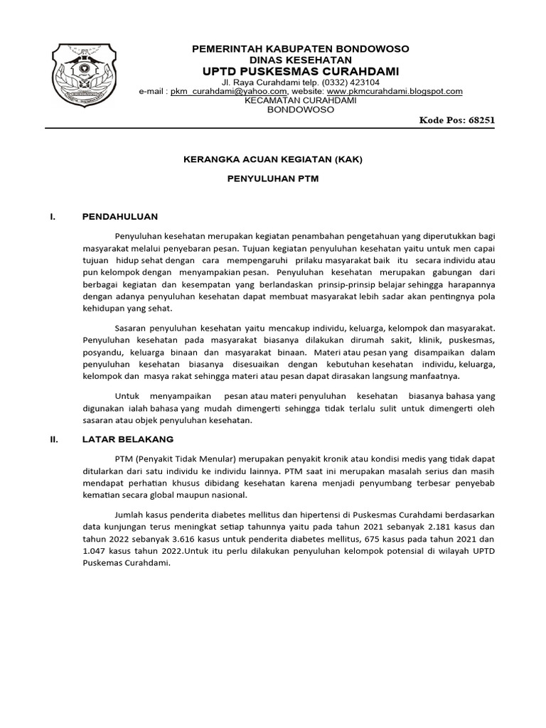 KAK PENYULUHAN PTM | PDF