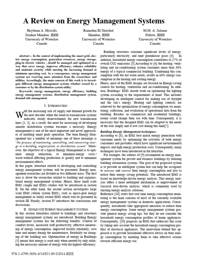 A Review On Energy Management Systems | PDF