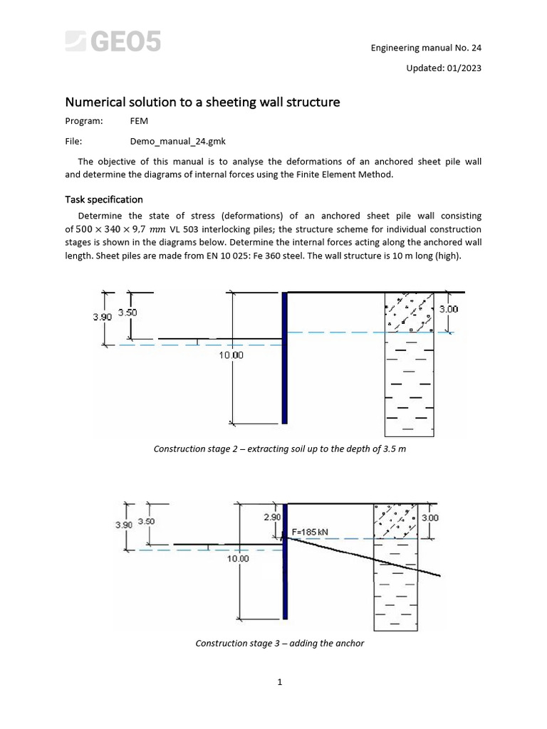 Numerical Solution To A Sheeting Wall Structure | PDF | Stress (Mechanics) | Deformation ...