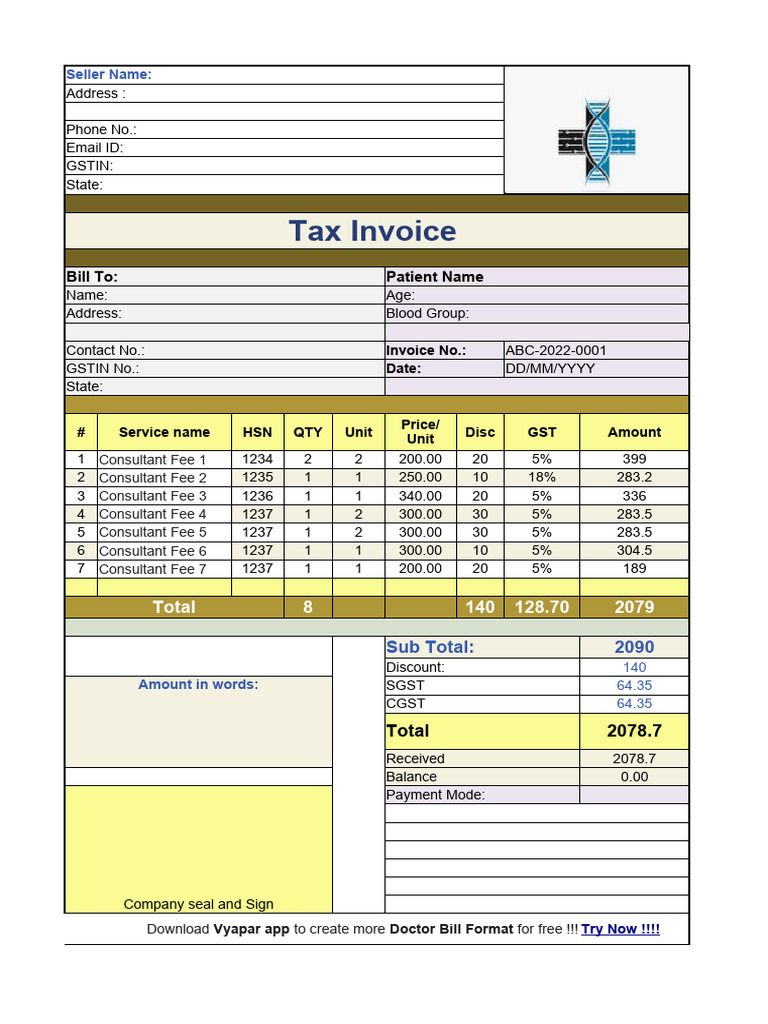 Doctor Bill Format 01 | PDF