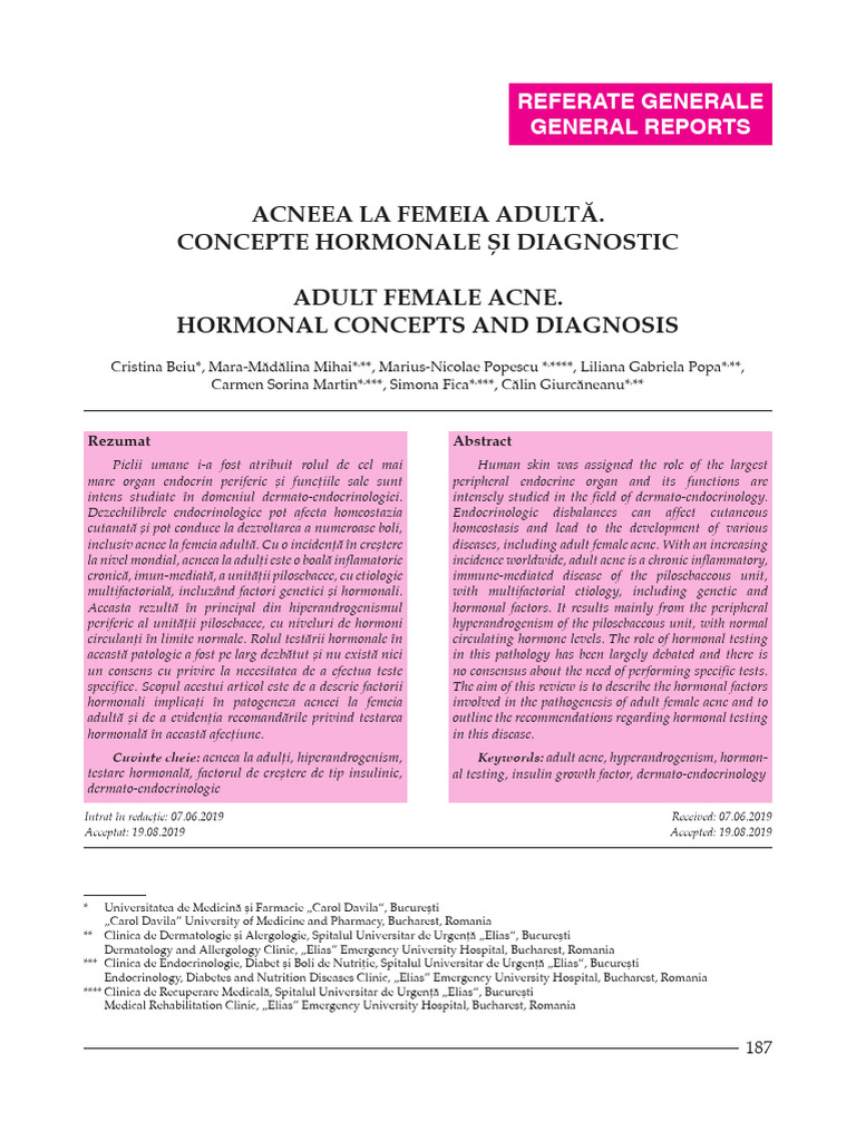 Acneea La Femeia Adulta Concepte Hormonale Si Diagnostic en 377 | PDF ...