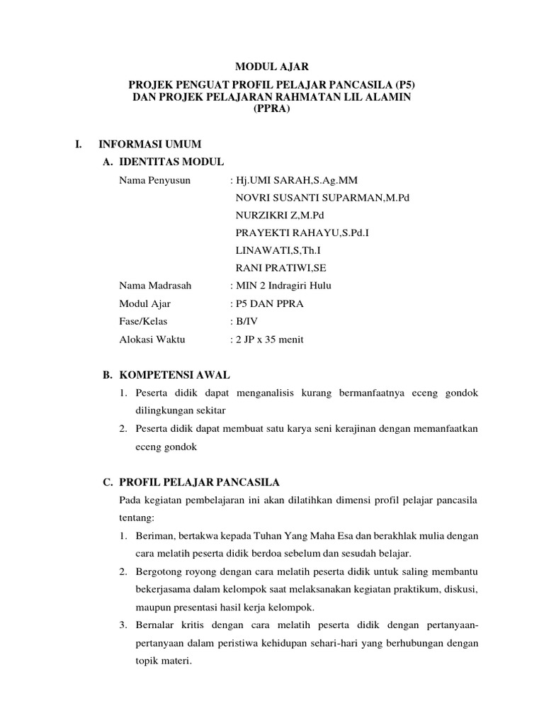 Modul Ajar P5 Dan Ppra | PDF