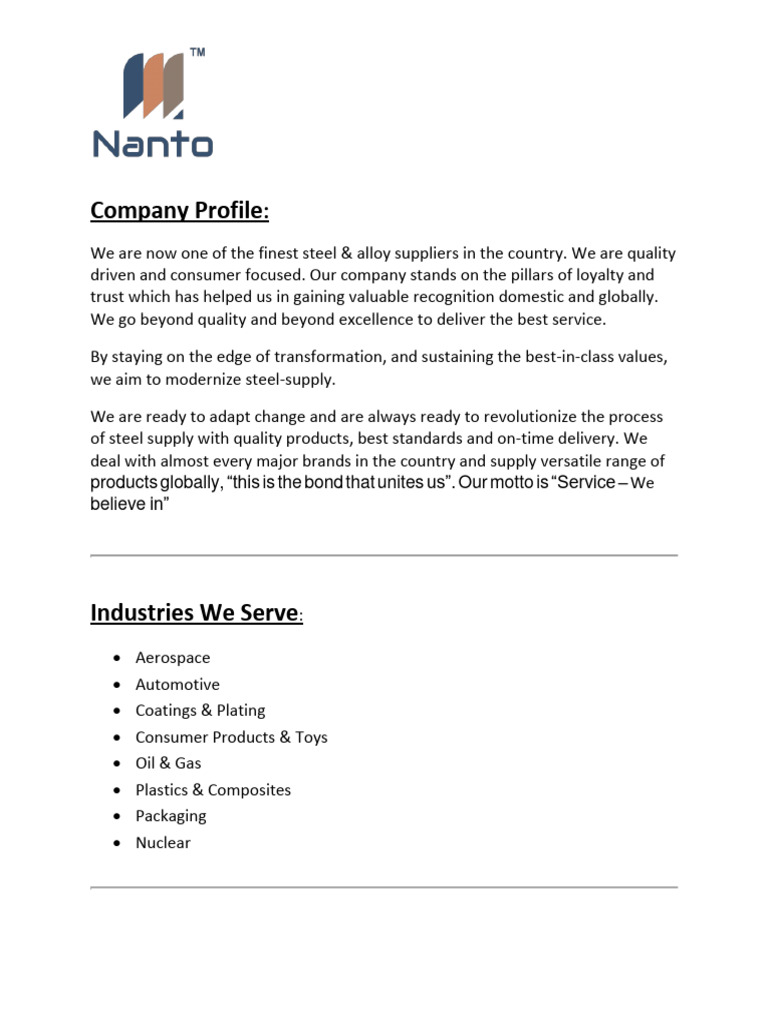 Nanto Company Profile & Introduction Letter & ISO | PDF | Valve | Screw