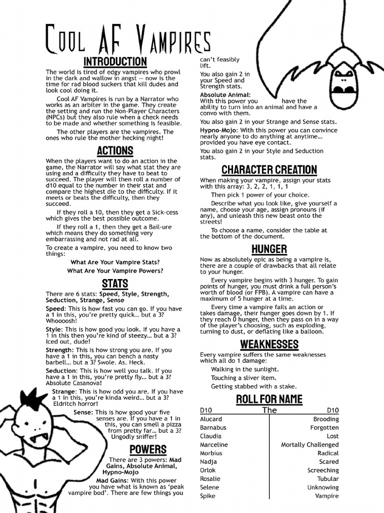 Cool AF Vampires One Page RPG | PDF