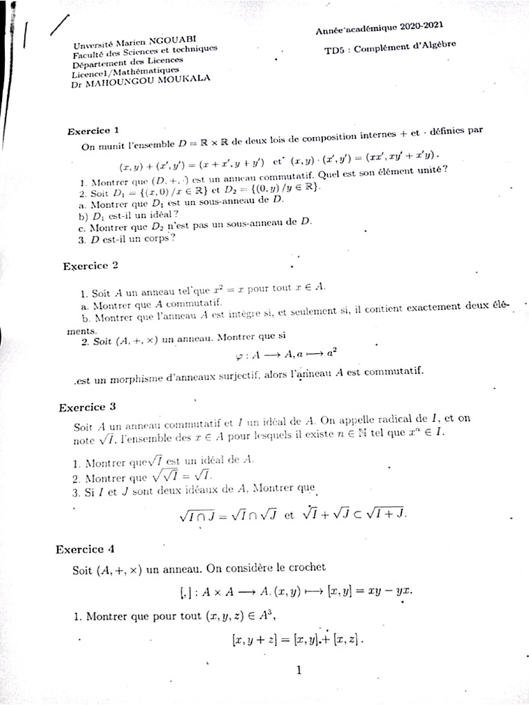 TD D'algèbre 4 | PDF