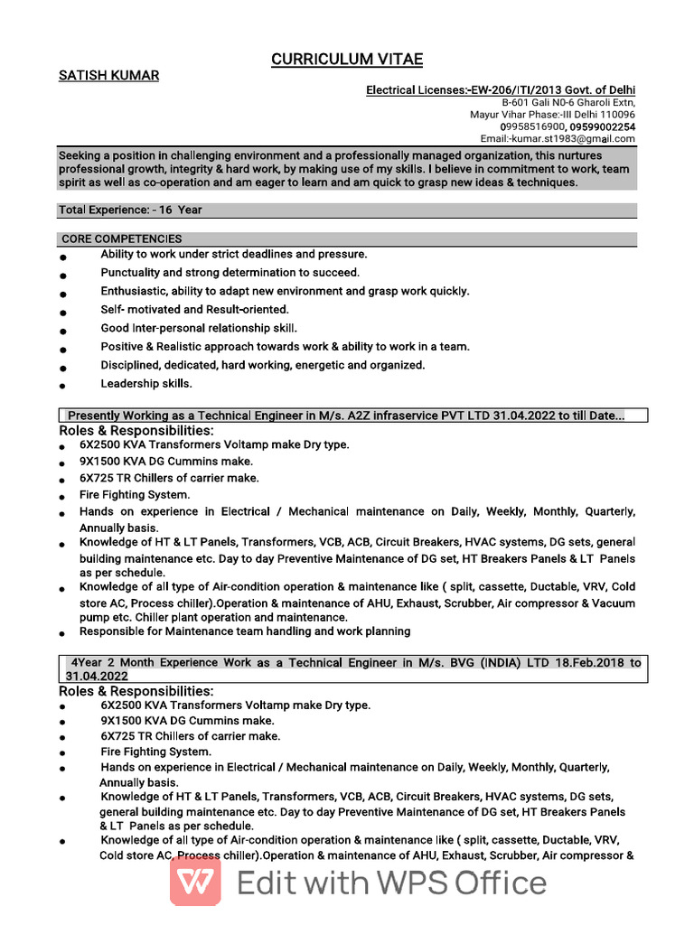 Engineer Resume Satish Kumar | PDF