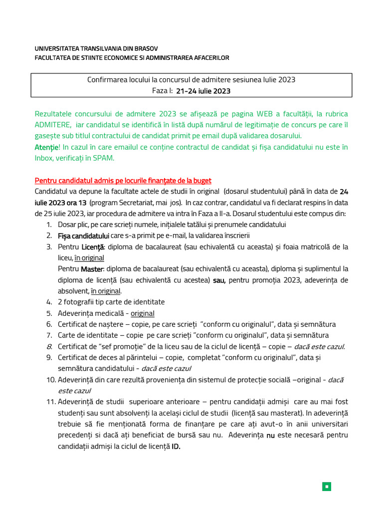 Anunt Confiramarea Locului Si Program Secretariat - Faza I - Sesiunea ...