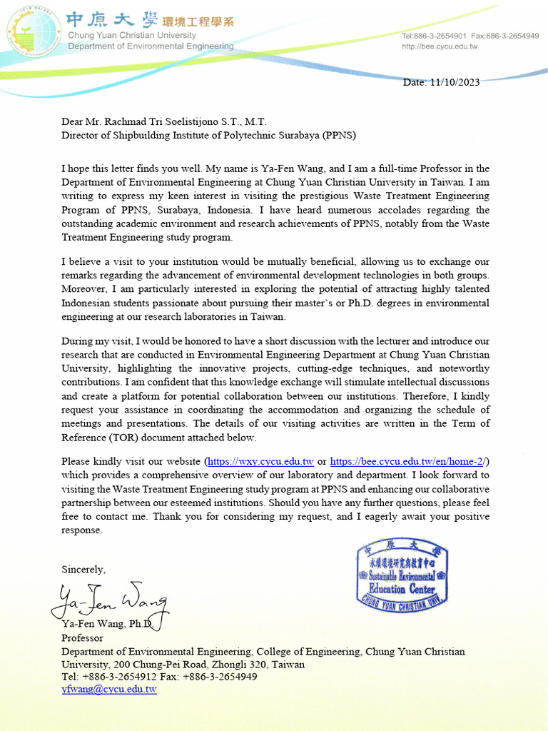 Visitation Letter and TOR - PPNS | PDF