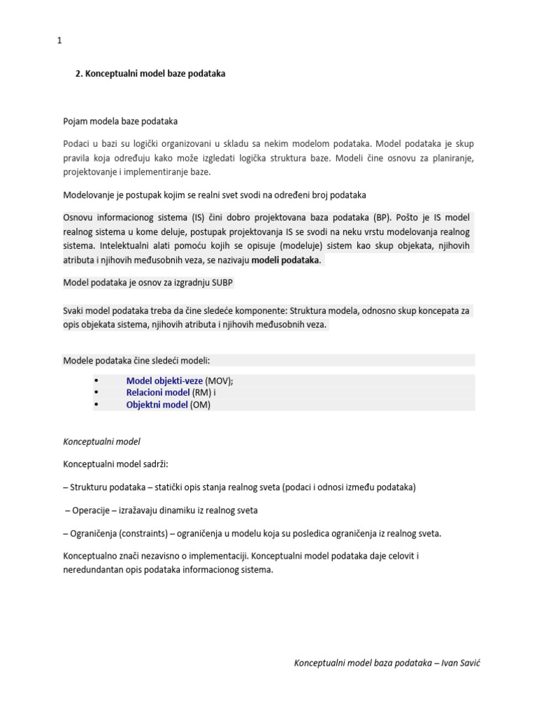 Konceptualni Model | PDF