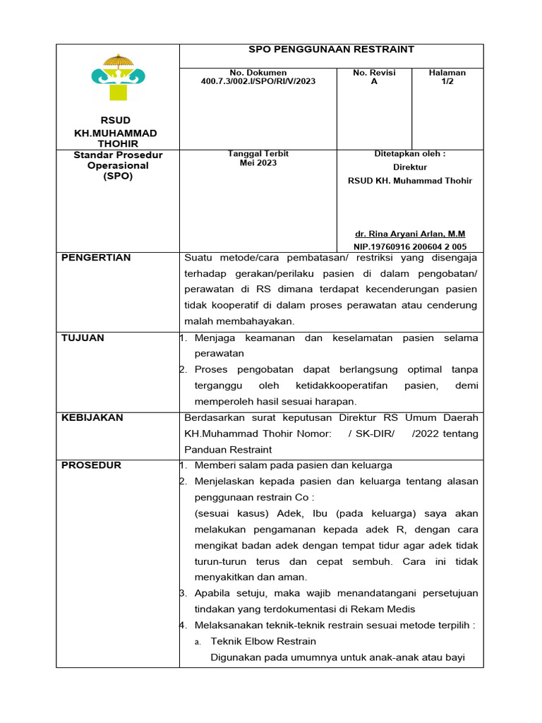 SPO Penggunaan Restraint | PDF | Pengembangan Diri | Sains & Matematika