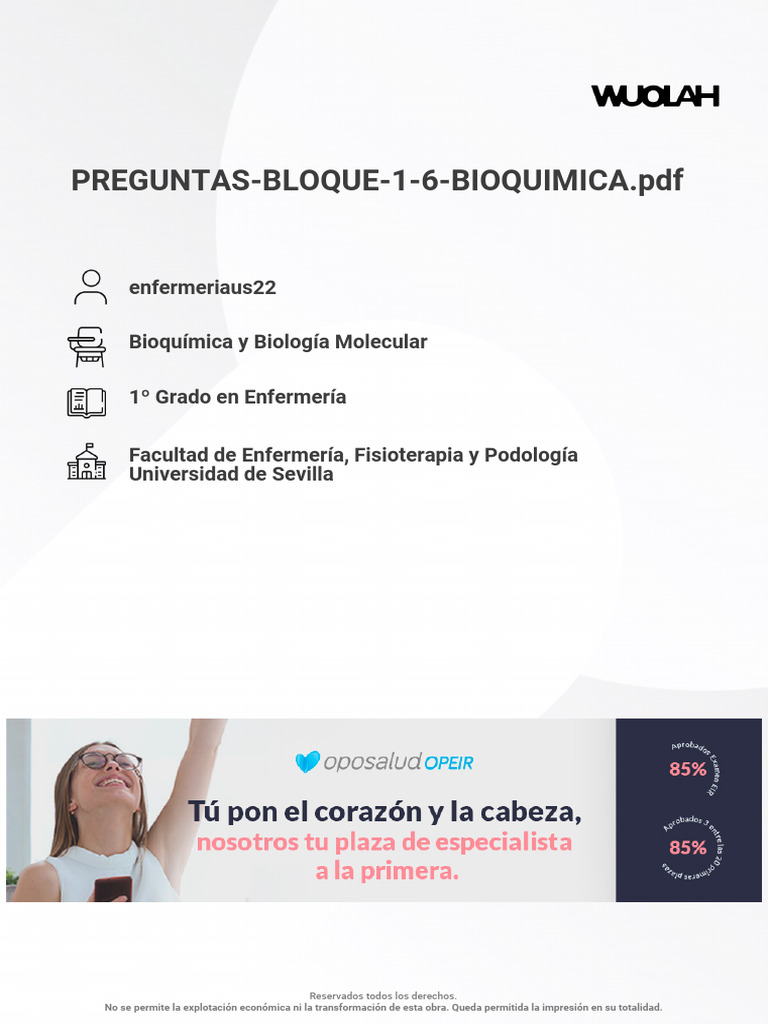 Wuolah Free PREGUNTAS BLOQUE 1 6 BIOQUIMICA | PDF | Enzima | Inhibidor de la enzima