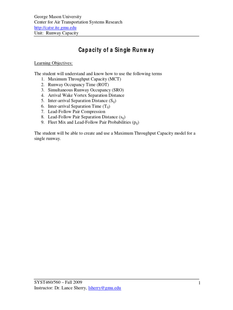 Runway Capacity Workbook | PDF