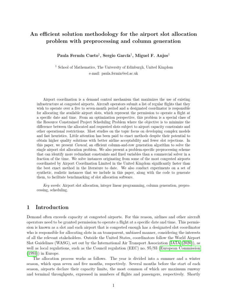 An Efficient Solution Methodology For The Airport Slot Allocation | PDF ... An Efficient Solution Methodology For The Airport Slot Allocation | PDF ...