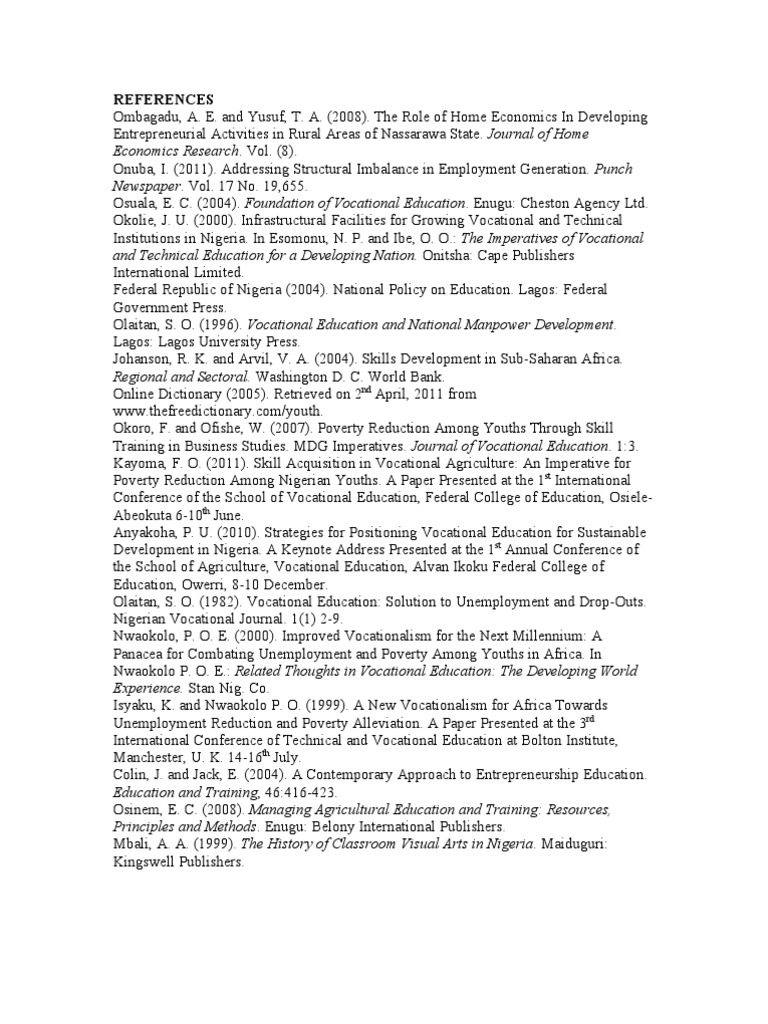 References | PDF | Vocational Education | Nigeria