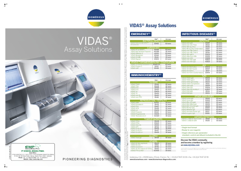 Brosur VIDAS Assay Solution Menu - FIX | PDF
