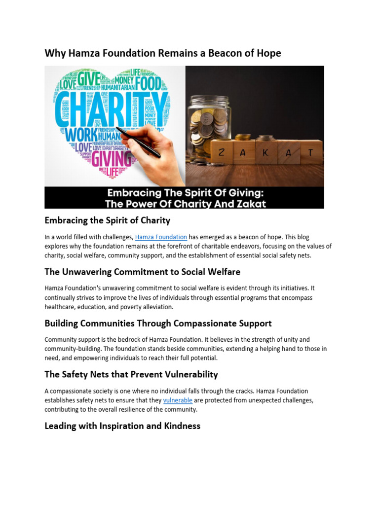 Hamza Foundation: A Beacon of Hope | PDF | Charitable Organization ...