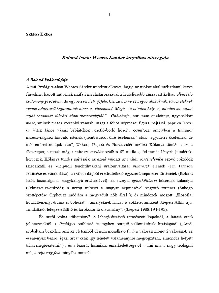 Bolond Istók - Weöres Sándor Kozmikus Alteregója | PDF Bolond Istók - Weöres Sándor Kozmikus Alteregója | PDF