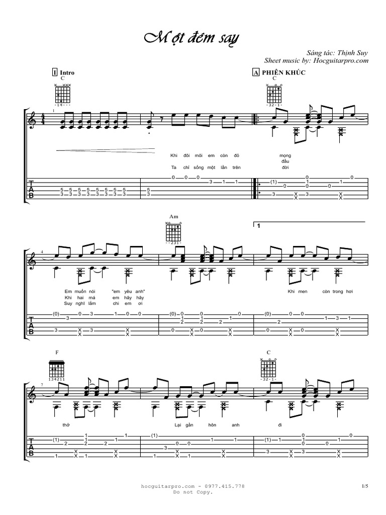Mot Dem Say (Thinh Suy) - Fingerstyle | PDF