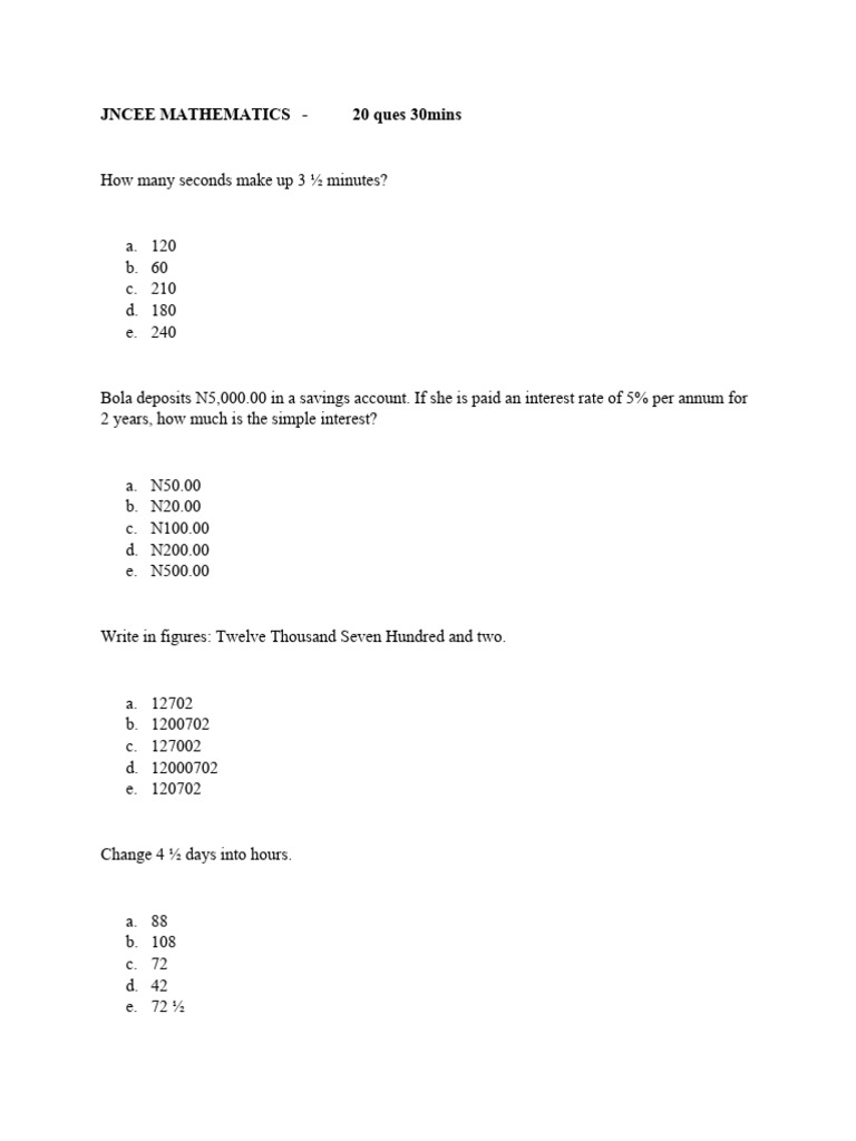 Jncee Mathematics | PDF | Interest | Numbers