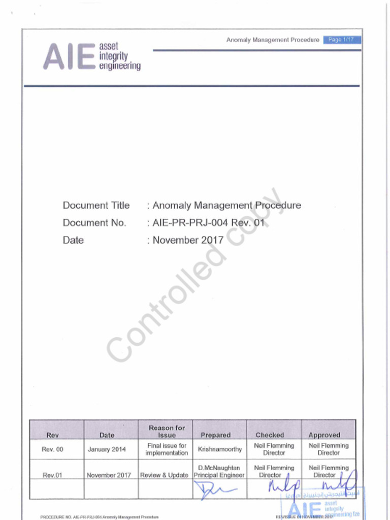 AIE-PR-PRJ-004 - Anomaly Management Procedure Rev 01 | PDF | Fracture | Corrosion