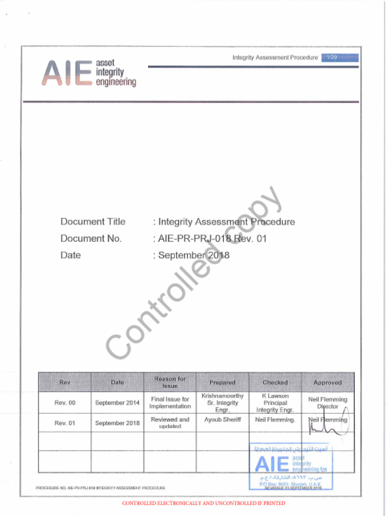 AIE-PR-PRJ-018 - Integrity Assessment Procedure Rev 01 | PDF | Teaching ...