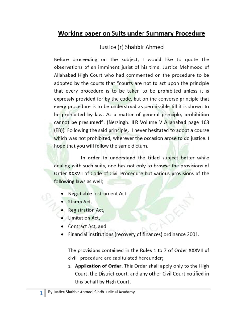 Working Paper On Suits Under Summary Procedure | PDF | Lawsuit | Summary Judgment