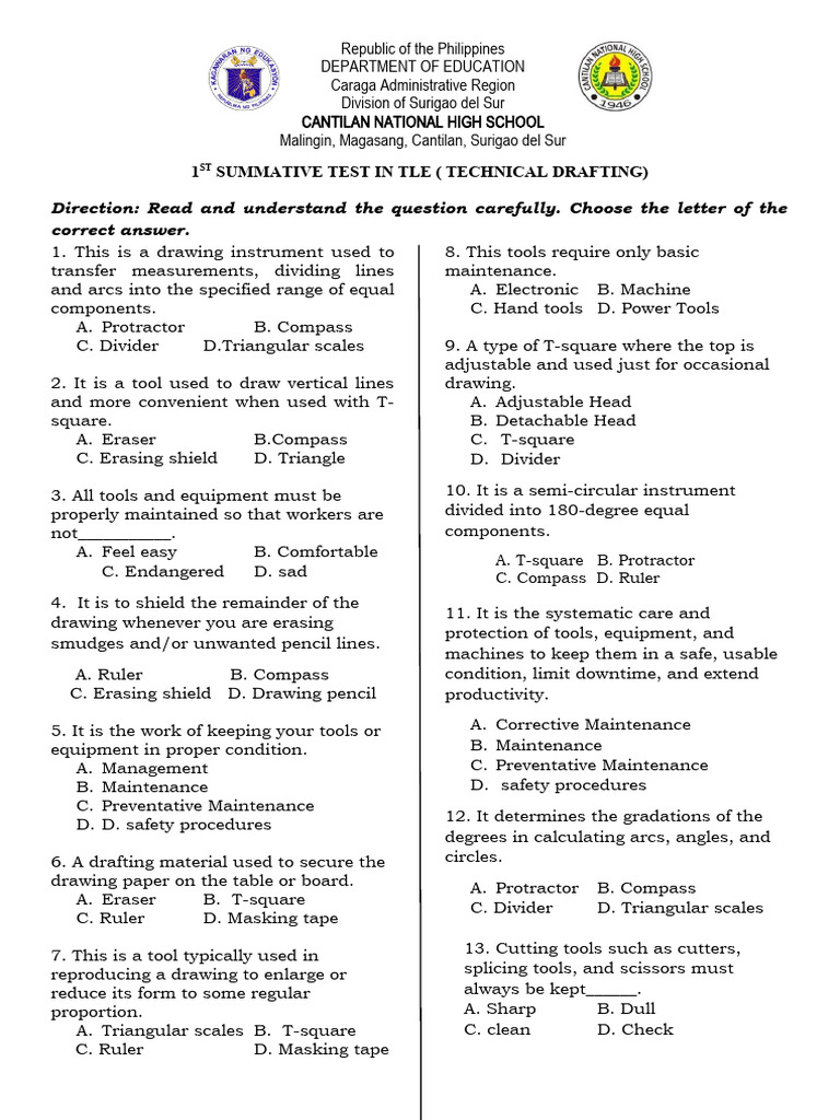 1st Summative Test in TLE: Technical Drafting | PDF | Manufactured ...