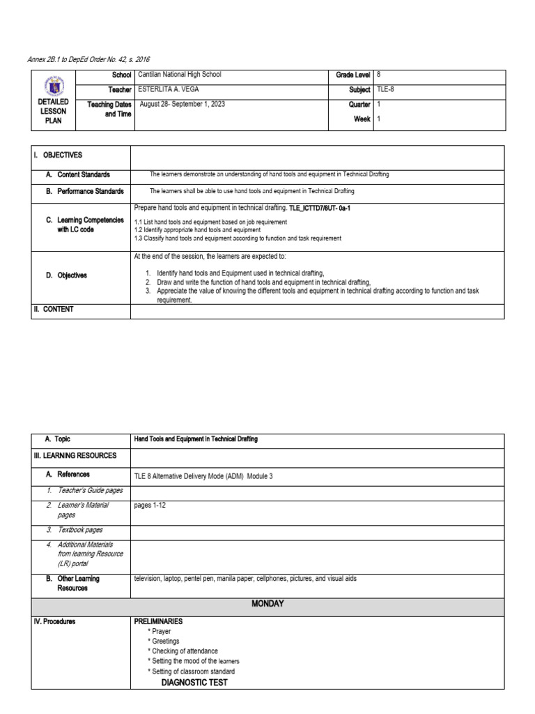 TLE 8 DLP Week 1 Technical Drafting | PDF | Drawing | Learning