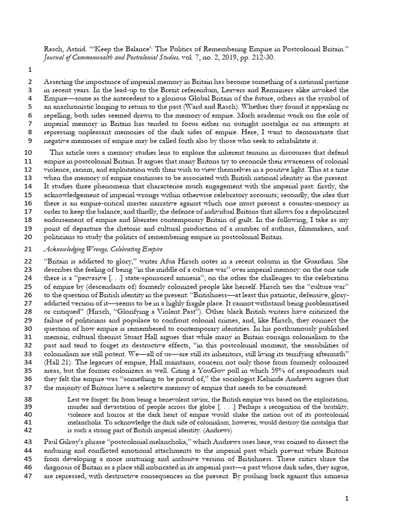 Imperial Memory in Postcolonial Britain | PDF | Postcolonialism | Narrative