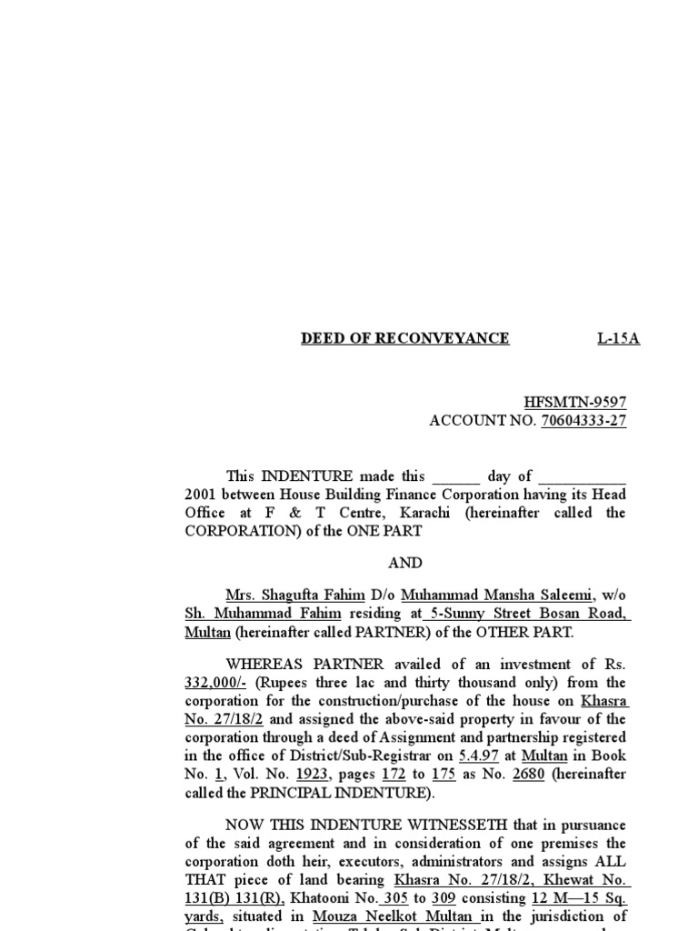 Deed of Re Conveyance | Deed | Private Law