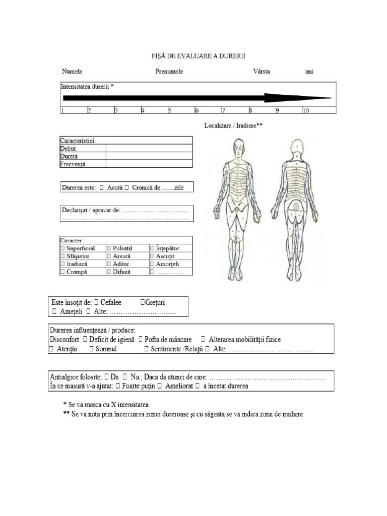 Fișă Evaluarea Durerii | PDF