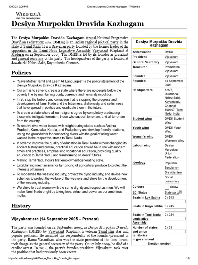 Desiya Murpokku Dravida Kazhagam - Wikipedia | PDF