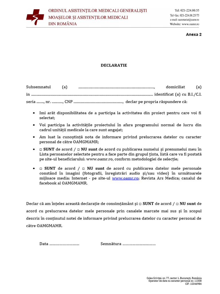 Anexa 2 Declaratie Propria Raspundere | PDF