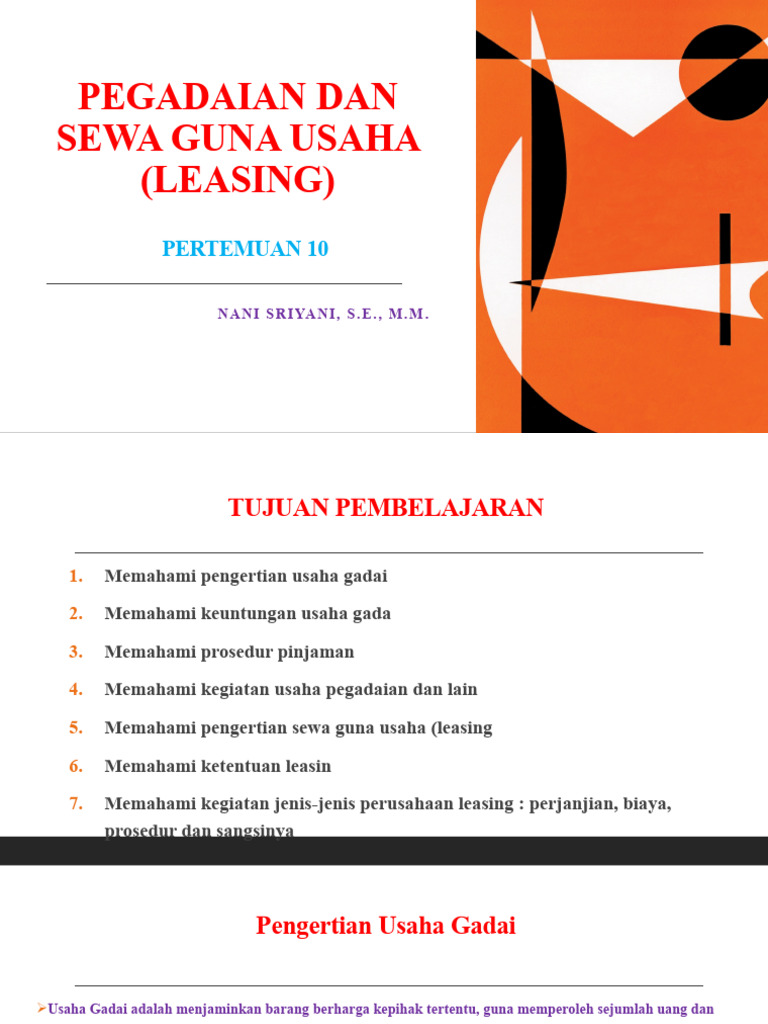 Ppt. Pertemuan 10 - Pegadaian Dan Sewa Guna Usaha (Leasing) | PDF