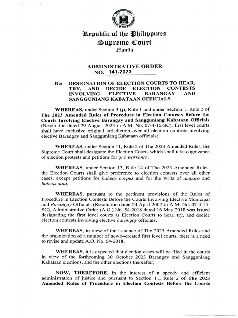 Administrative Order No. 141 2023 | PDF