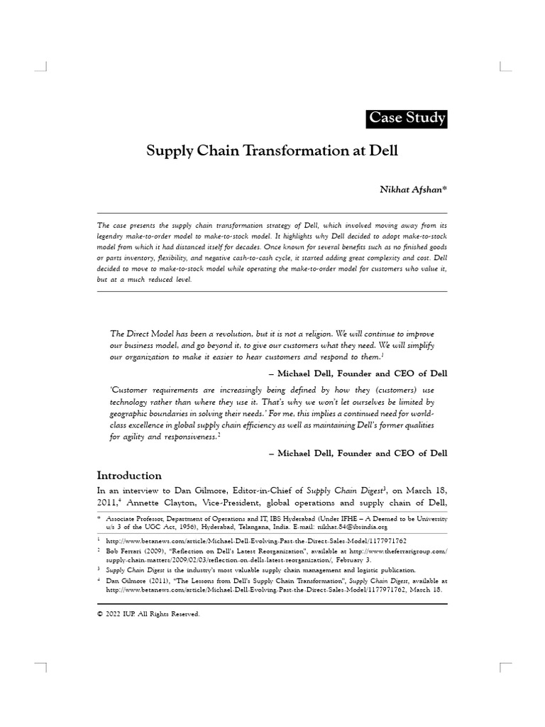 Dell's Supply Chain Transformation Strategy | PDF | Dell | Supply Chain