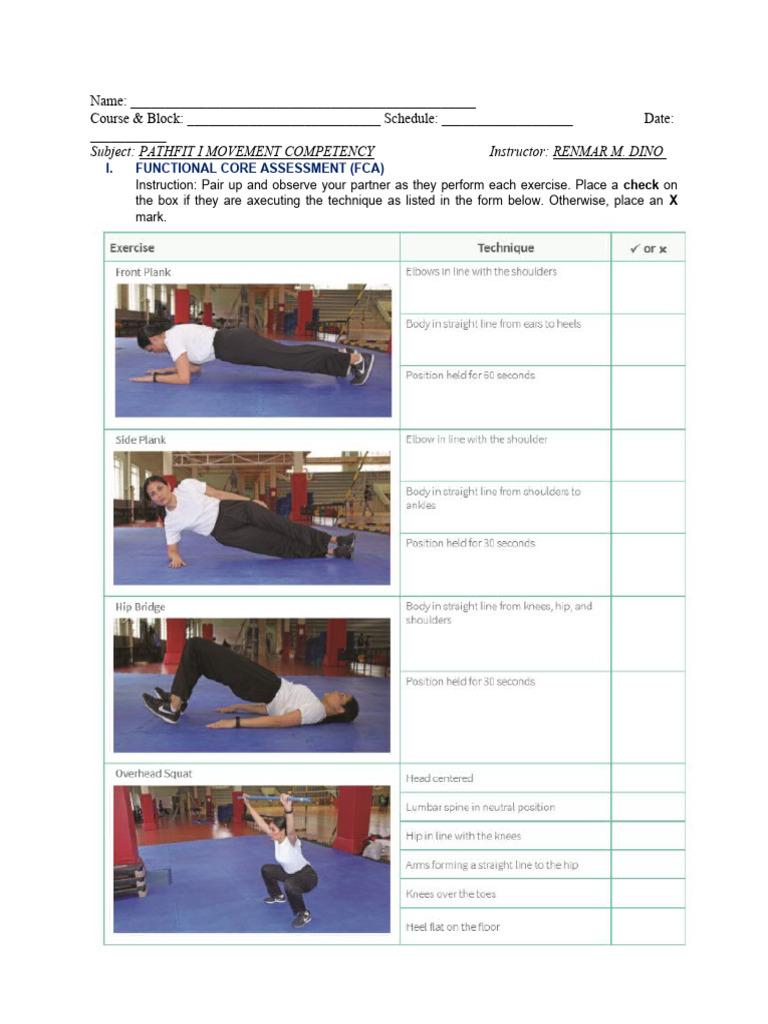 Functional Core Assessment Fca | PDF