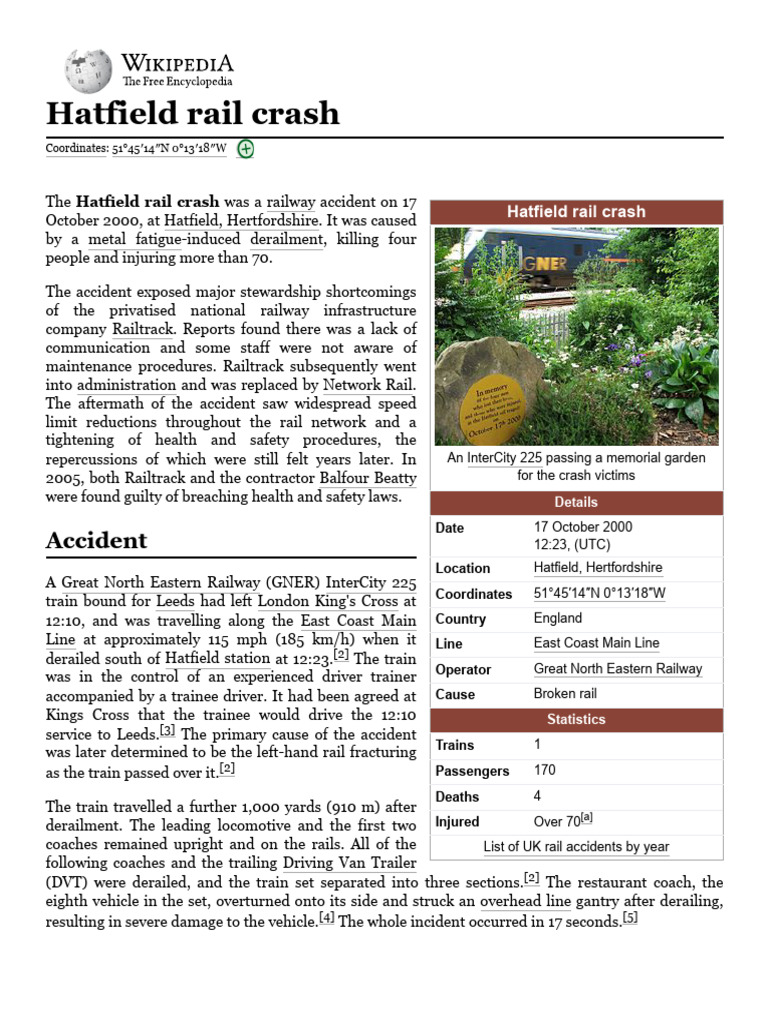 Hatfield Rail Crash - Wikipedia | PDF | Rail Transport | Land Transport