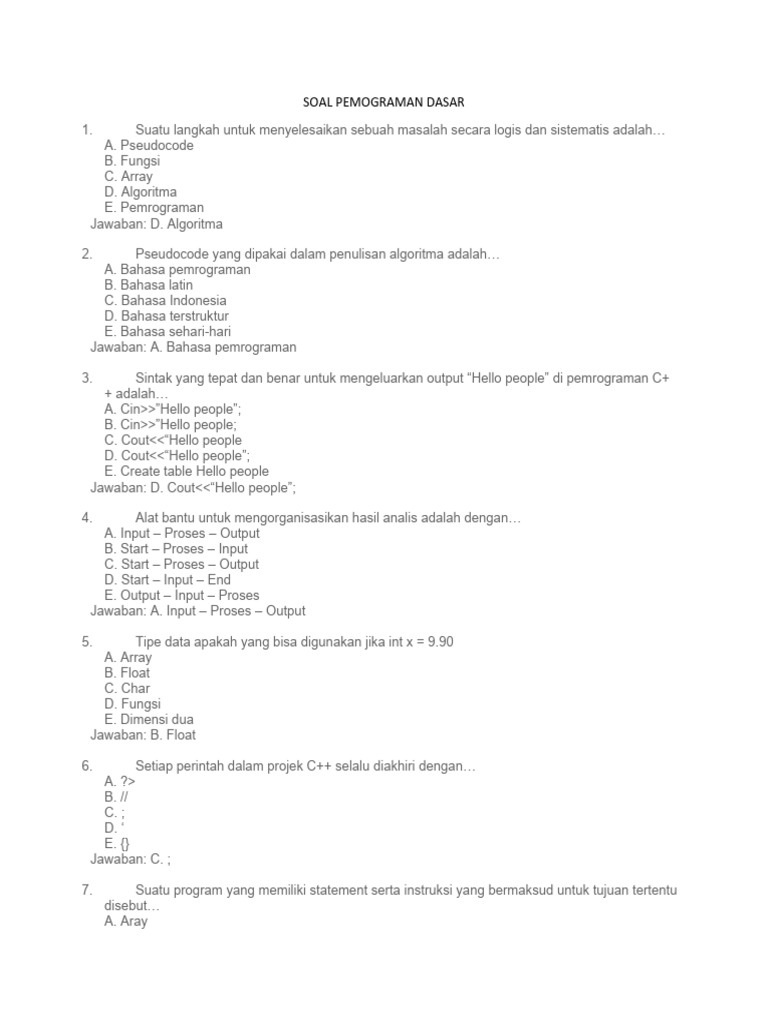 Soal Pts Pemograman Dasar | PDF