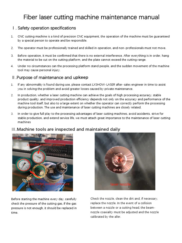 Fiber Laser Cutting Machine Maintenance Manual | PDF | Purified Water ...