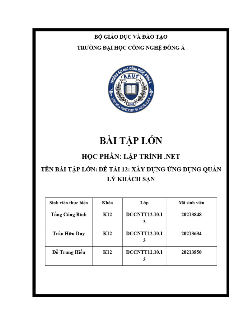 BTL Nhom 4 QuanLyKhachSan | PDF