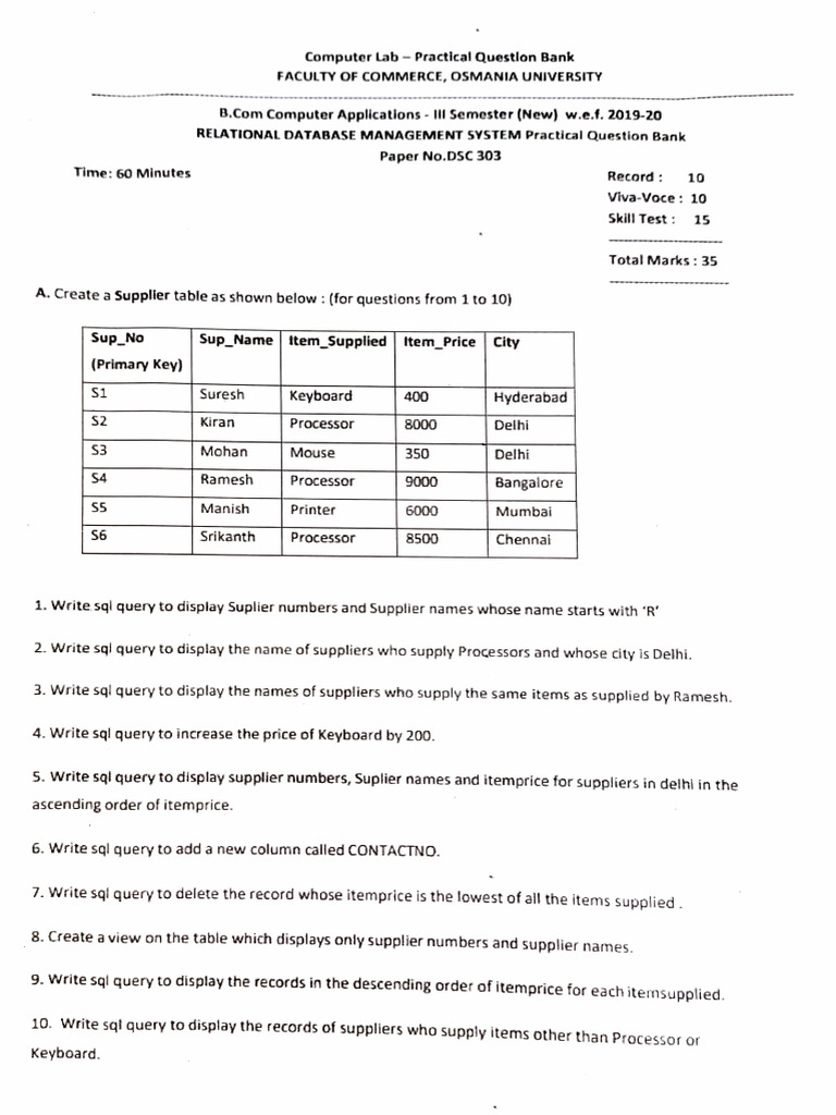 •rdbms•practical Questions• Pdf Relational Database Sql 3898