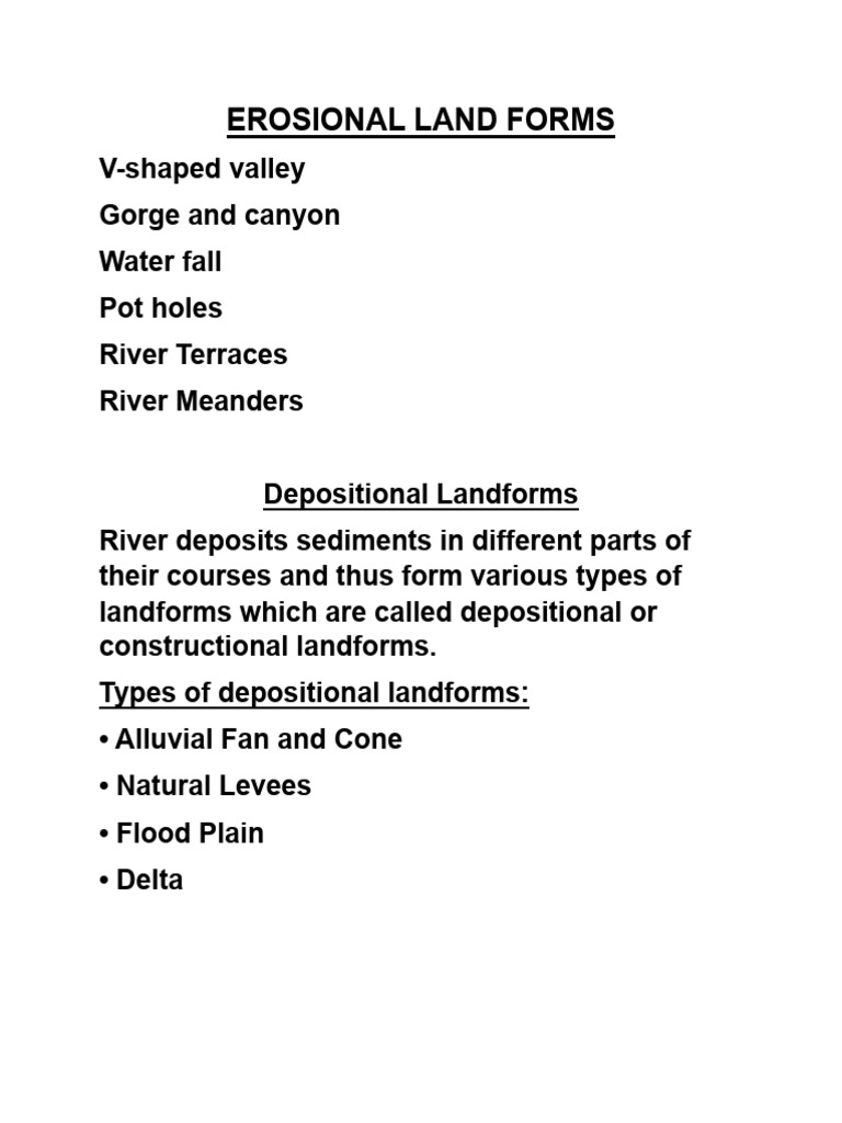 EROSIONAL LAND FORMS and DEPOSITIONAL LAND FORMS | PDF
